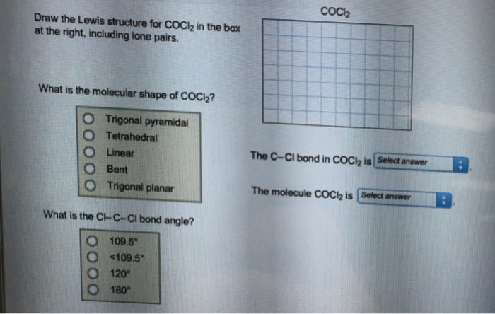 Solved COC2 Draw the Lewis structure for COC2 in the box at | Chegg.com