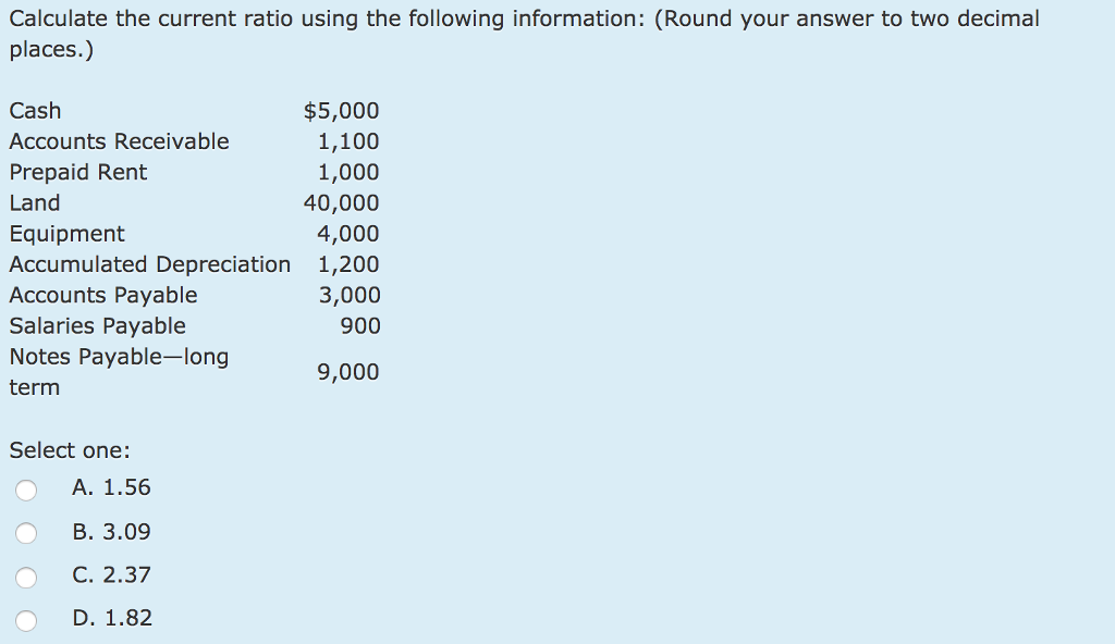 Solved Calculate the current ratio using the following | Chegg.com