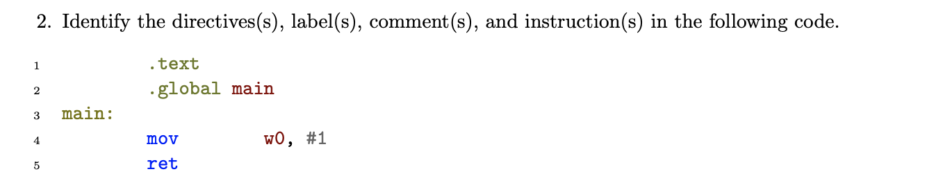 Solved 2. Identify the directives(s), label(s), comment(s), | Chegg.com