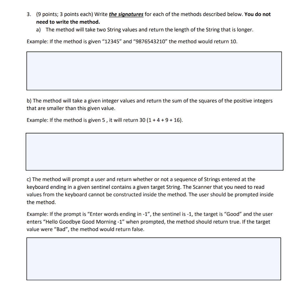 Solved 3. (9 points; 3 points each) Write the signatures for | Chegg.com