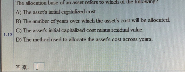 Solved asset refers to which of the followng? The allocation | Chegg.com