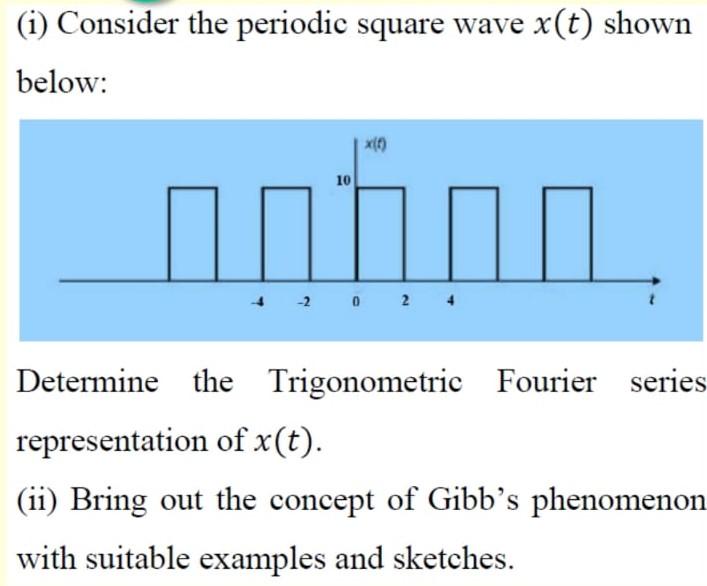 Solved (i) Consider the periodic square wave x(t) shown | Chegg.com