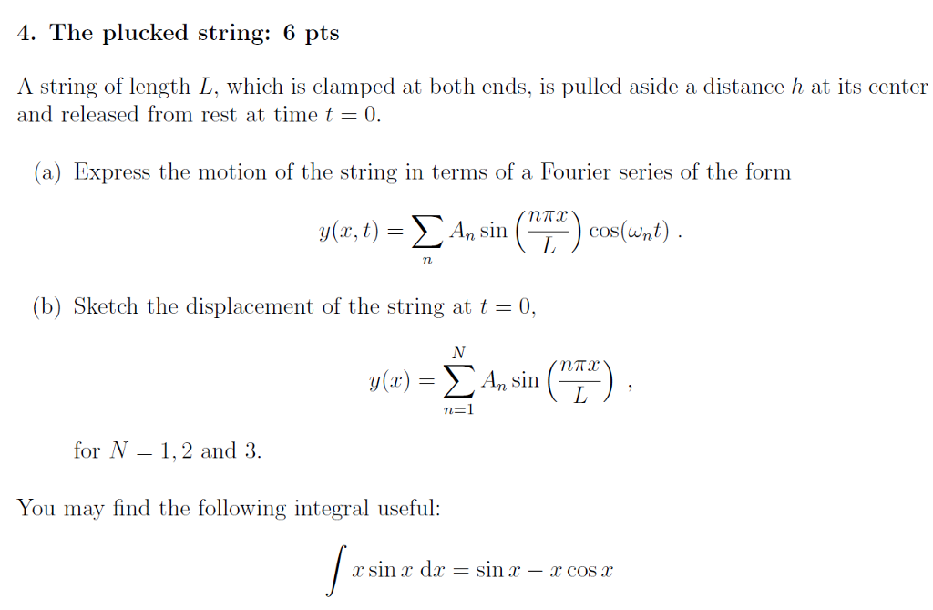 Solved 4. The plucked string: 6 pts A string of length L, | Chegg.com