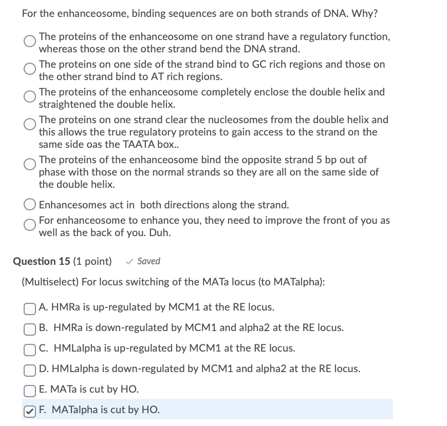 Solved For the enhanceosome, binding sequences are on both | Chegg.com