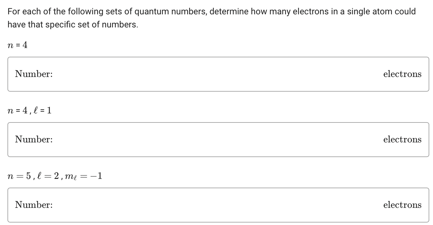 Solved For each of the following sets of quantum numbers, | Chegg.com