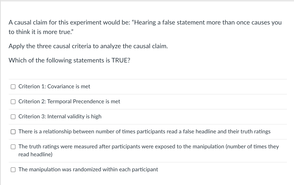 Solved A causal claim for this experiment would be: "Hearing | Chegg.com