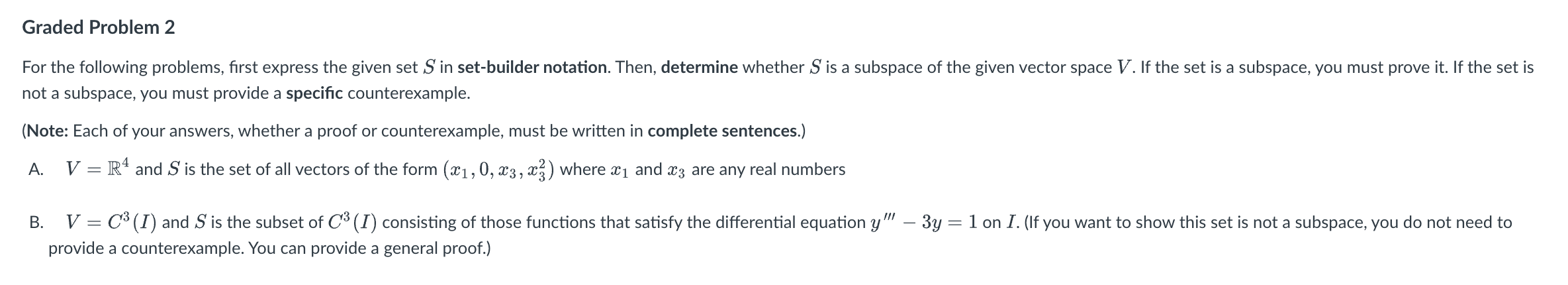 Solved not a subspace, you must provide a specific | Chegg.com