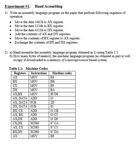 Experiment 1 Hand Assemblingwrite An Assembly 