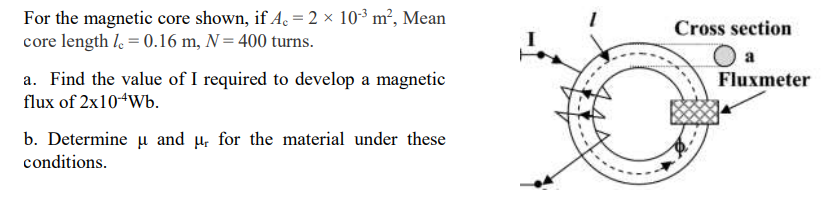 Solved For the magnetic core shown, if Ac=2×10−3 m2, Mean | Chegg.com