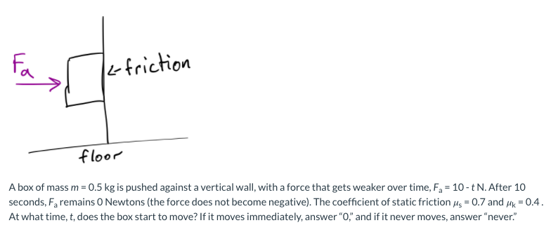 Solved Fa -friction floor A box of mass m=0.5 kg is pushed | Chegg.com