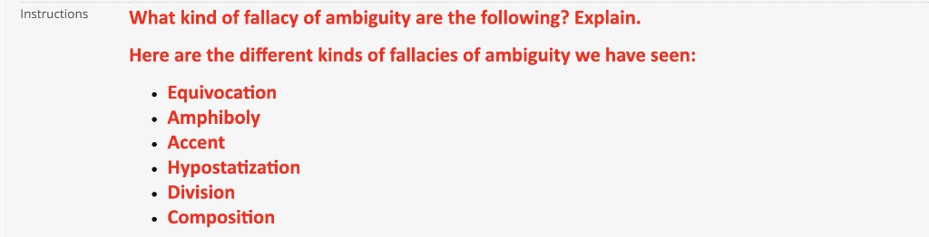 instructionsWhat kind of fallacy of ambiguity are the | Chegg.com
