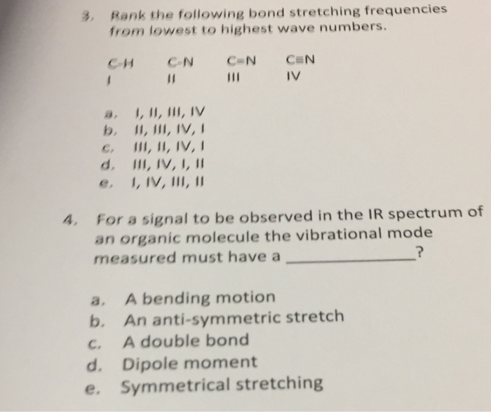 Solved 3 Rank the following bond stretching frequencies from | Chegg.com