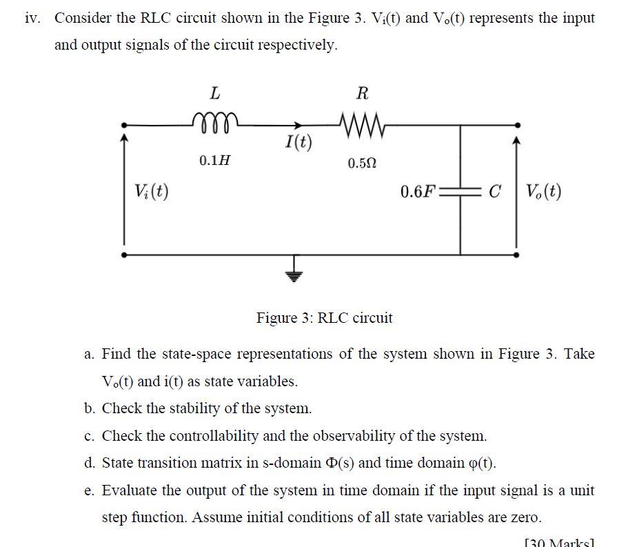 Solved iv. Consider the RLC circuit shown in the Figure 3. | Chegg.com