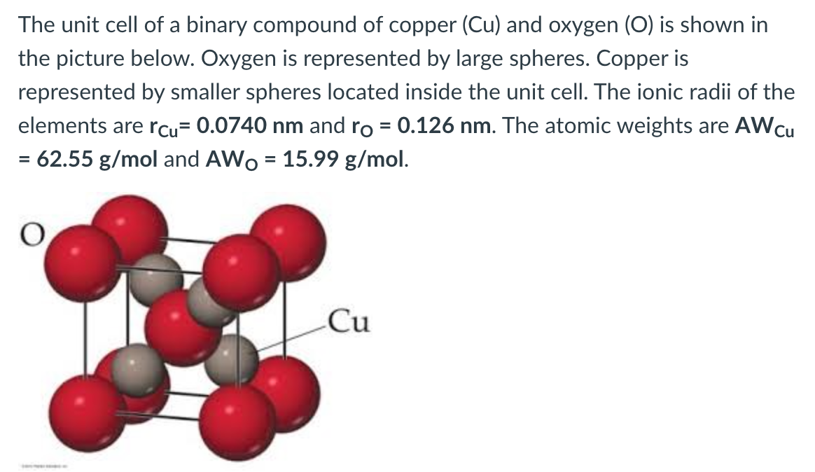Solved The unit cell of a binary compound of copper (Cu) and | Chegg.com