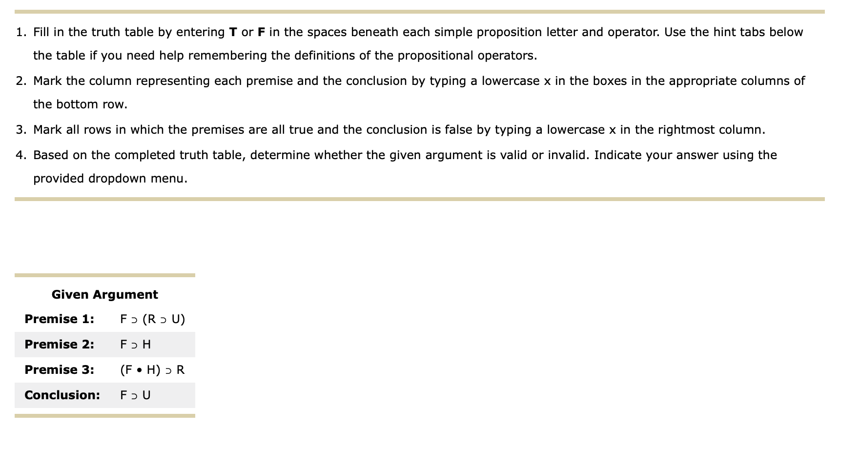 Solved 1. Fill in the truth table by entering T or F in the | Chegg.com