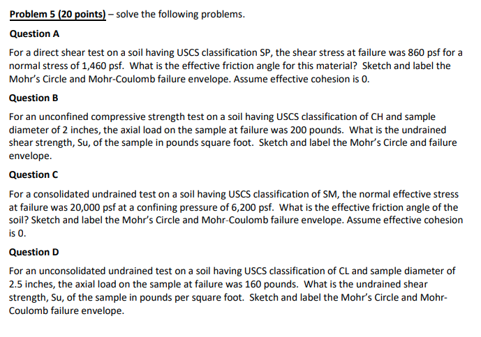 Solved Problem 5 (20 points) – solve the following problems. | Chegg.com