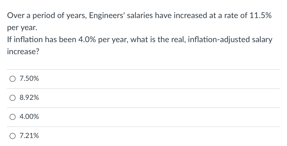 Solved Over a period of years, Engineers' salaries have | Chegg.com