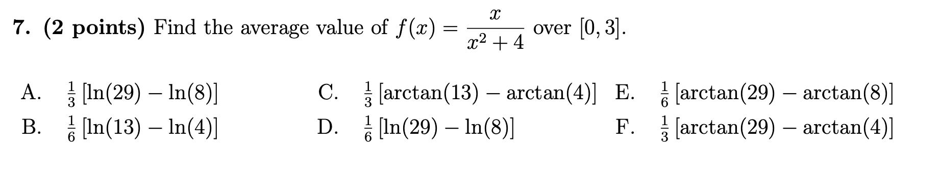 Solved 7. (2 points) Find the average value of f(x)=x2+4x | Chegg.com