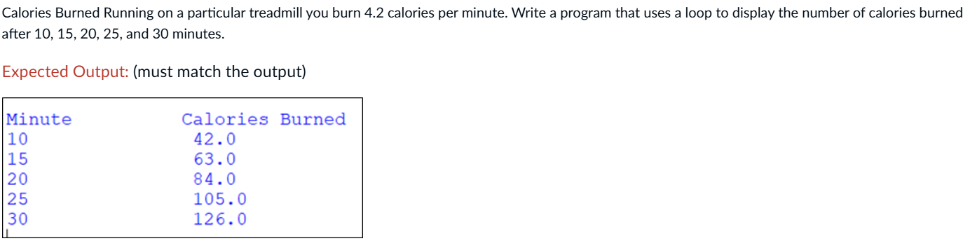 Solved (In python) ﻿Calories Burned Running on a particular | Chegg.com