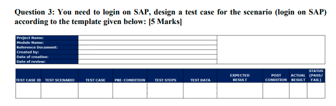 Solved Question 3: You need to login on SAP, design a test | Chegg.com