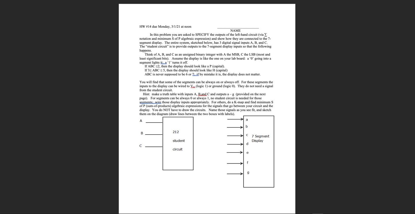 Solved HW #14 due Monday, 3/1/21 at noon NAME In this | Chegg.com