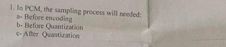 Solved 1. In PCM, the sampling process will needed: a- | Chegg.com