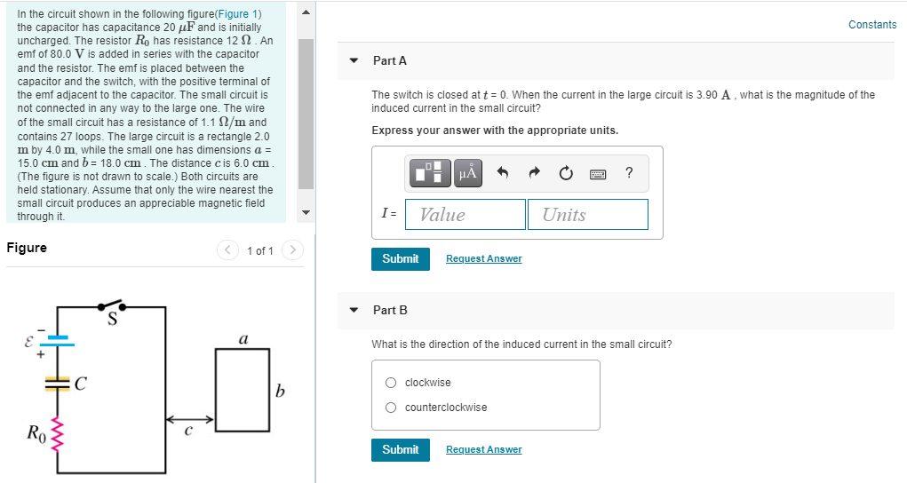 Solved Constants Part A The switch is closed at t = 0. When | Chegg.com