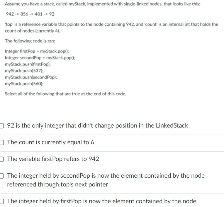 Solved 942→856→481→92 'top' is a reference variable that | Chegg.com