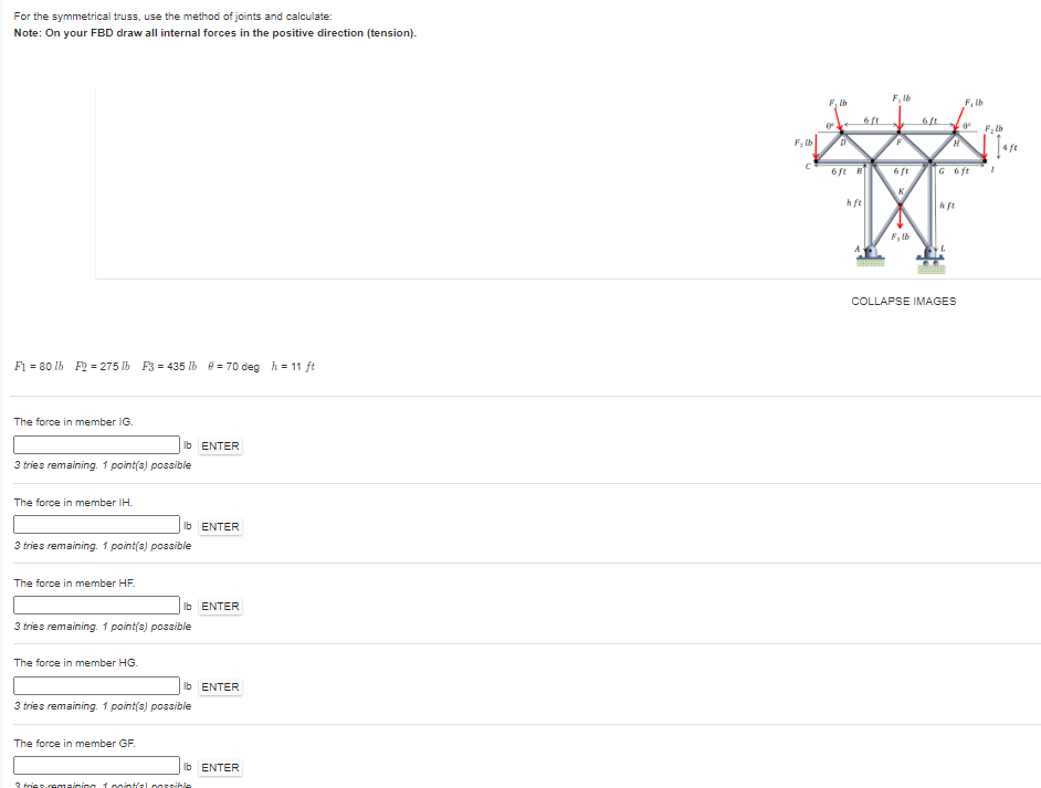Solved For the symmetrical truss, use the method of joints | Chegg.com