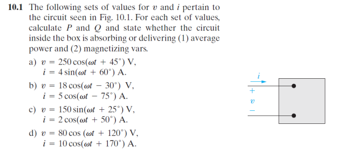 Solved 10.1 The following sets of values for v and i pertain | Chegg.com