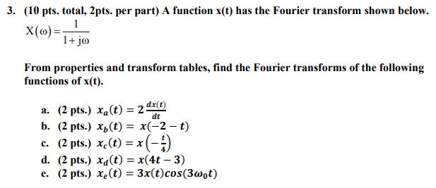 Solved 3. (10 pts. total, 2pts. per part) A function x(t) | Chegg.com