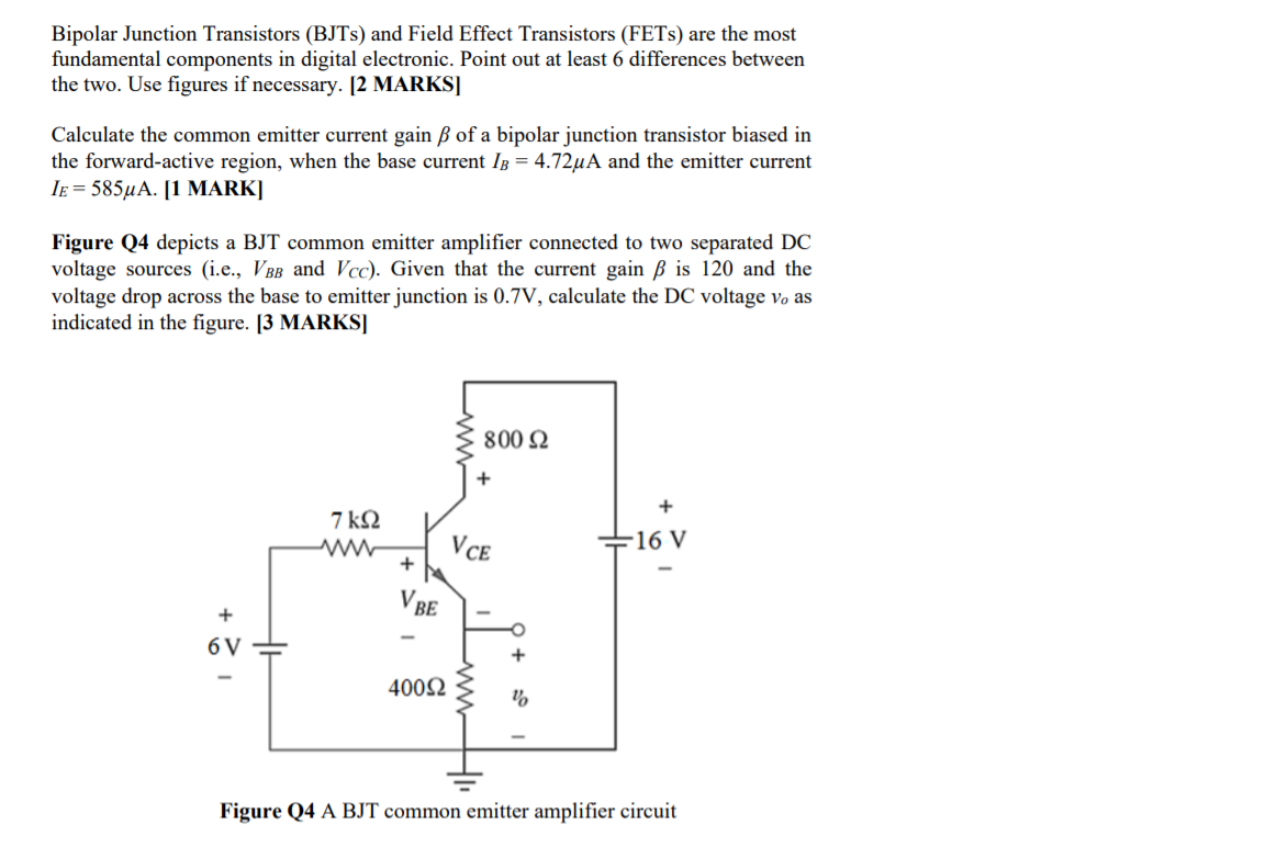 Solved Bipolar Junction Transistors (BJTs) and Field Effect | Chegg.com