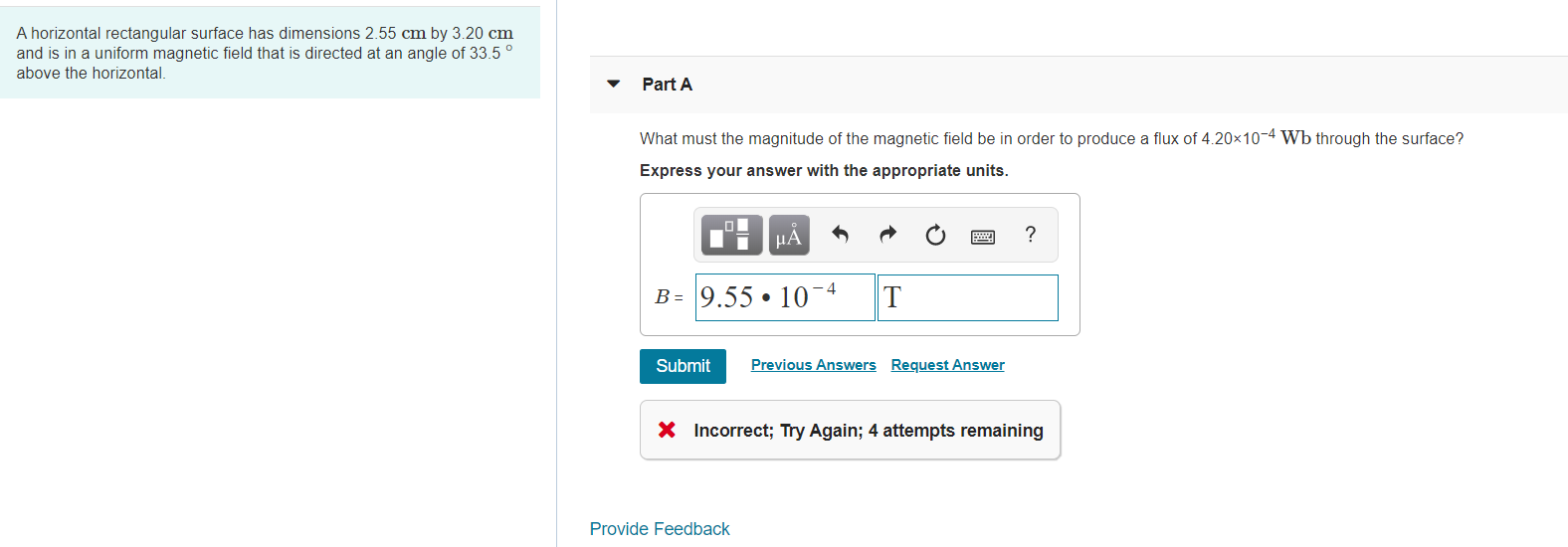 Solved A horizontal rectangular surface has dimensions 2.55 | Chegg.com