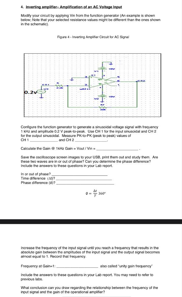 Solved 4. Inverting amplifier- Amplification of an AC | Chegg.com