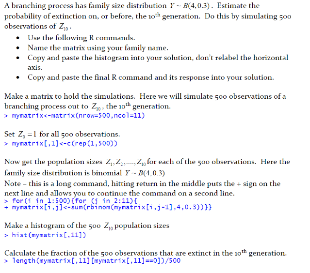 Solved A branching process has family size distribution | Chegg.com