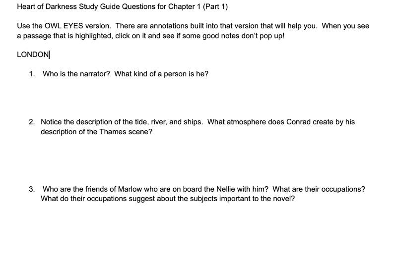 Heart of Darkness Study Guide Questions for Chapter 1 | Chegg.com