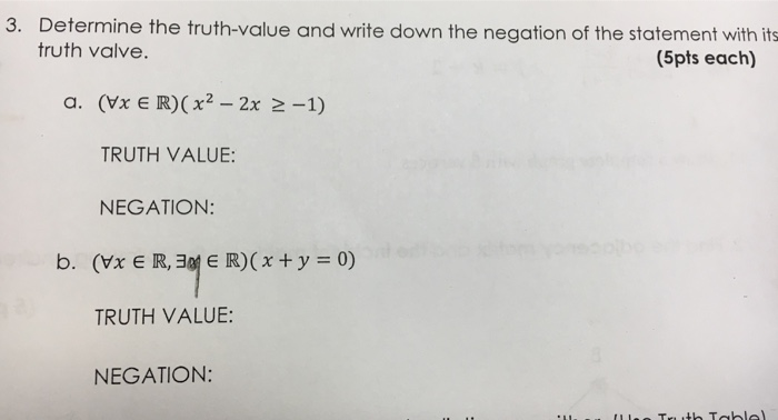 Solved Determine the truth-value and write down the negation | Chegg.com
