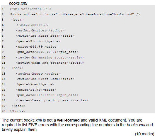 Solved 4 16. An XML schema document (books.xsd) and an XML | Chegg.com