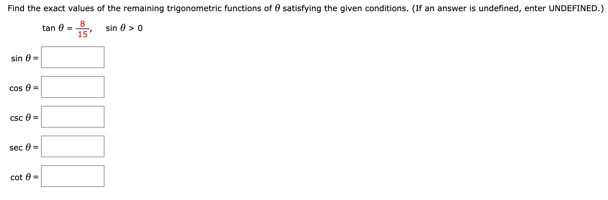 Solved Find the exact values of the remaining trigonometric | Chegg.com