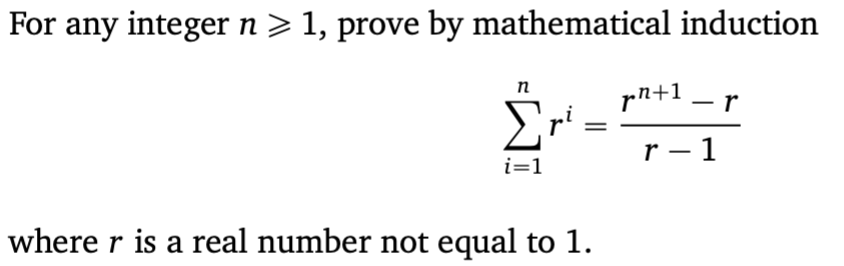 Solved For any integer n⩾1, prove by mathematical induction | Chegg.com