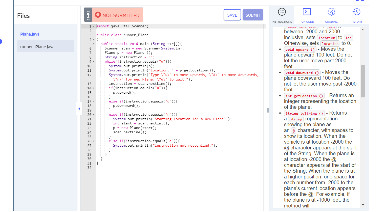 Solved Plane class Create a class named that simulates a | Chegg.com