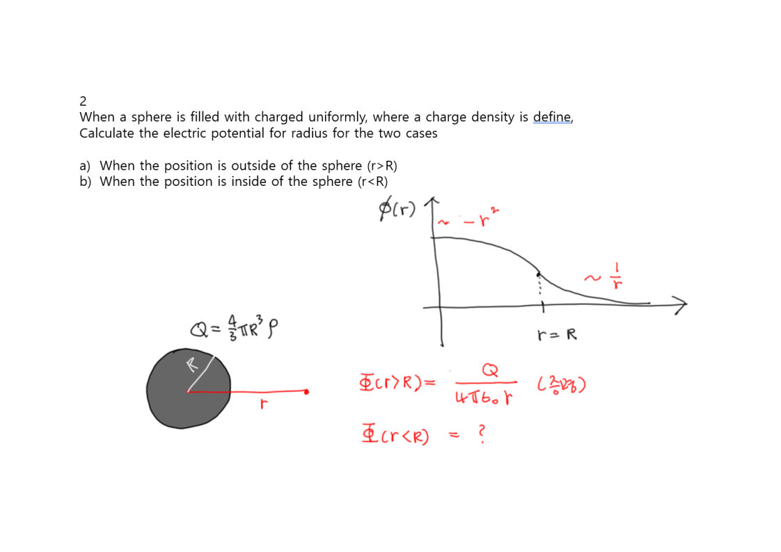 Solved 2 When a sphere is filled with charged uniformly, | Chegg.com