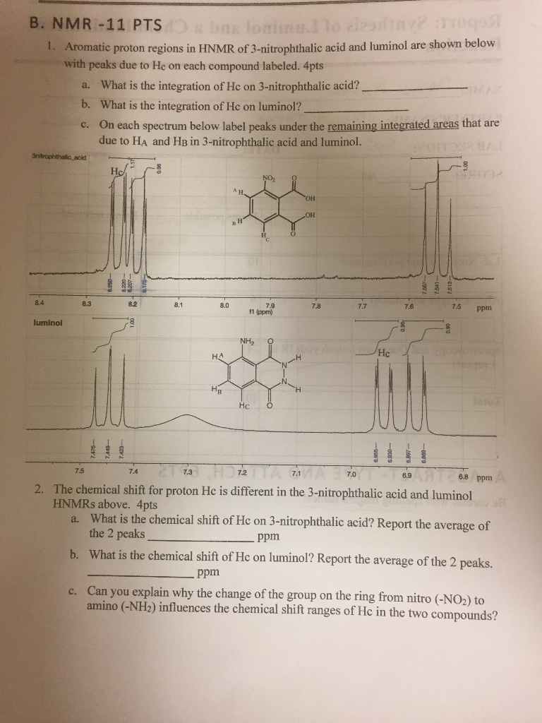 Solved B. NMR -11 PTS 1. Aromatic proton regions in HNMR of | Chegg.com
