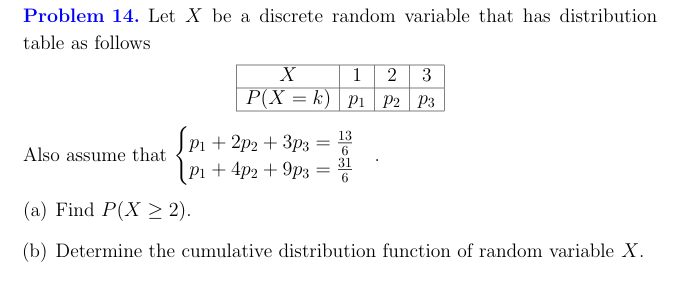 Solved Problem 14. ﻿Let x be ﻿a discrete random variable | Chegg.com