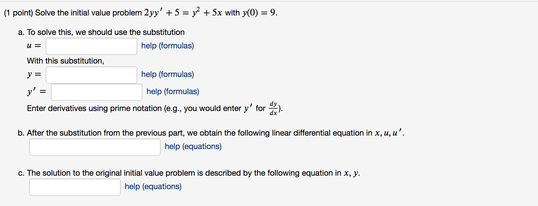Solved (1 point) Solve the initial value problem 2yy' + 5 = | Chegg.com