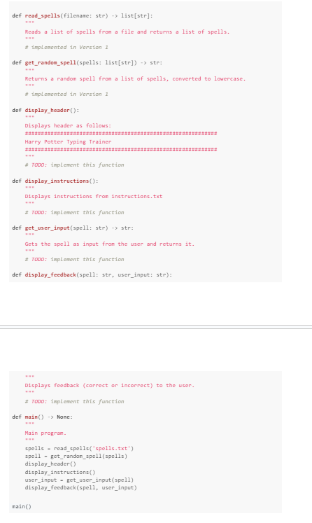 Solved - Implement the read_spells and get_random_spell | Chegg.com