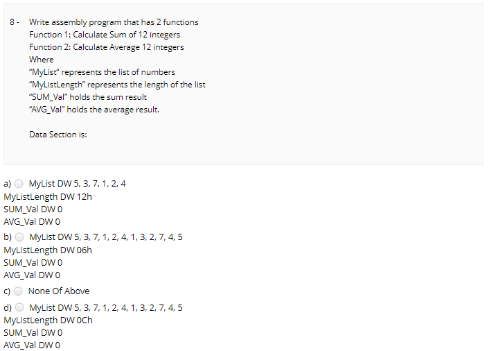 Solved 8- Write assembly program that has 2 functions | Chegg.com Solved 8- Write assembly program that has 2 functions | Chegg.com