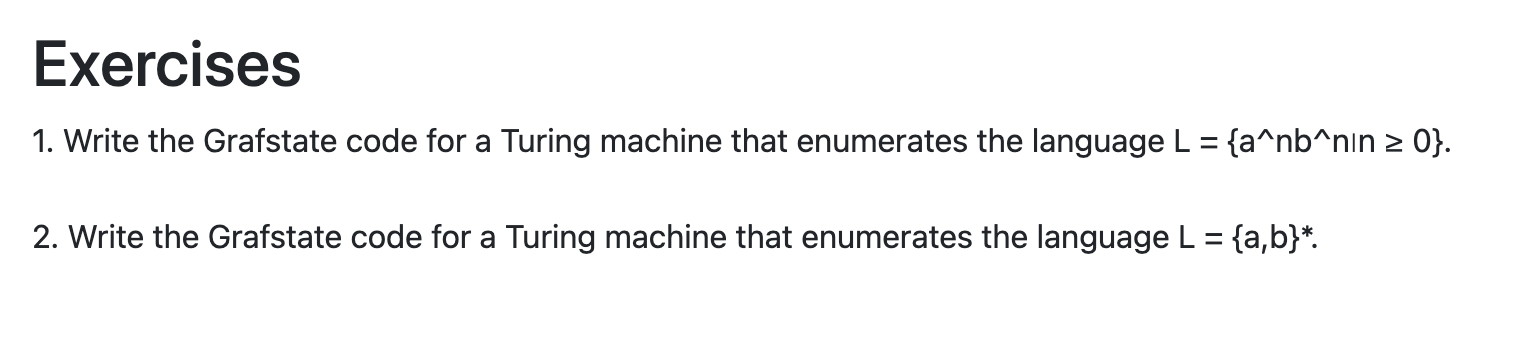 Solved Exercises 1. Write the Grafstate code for a Turing | Chegg.com