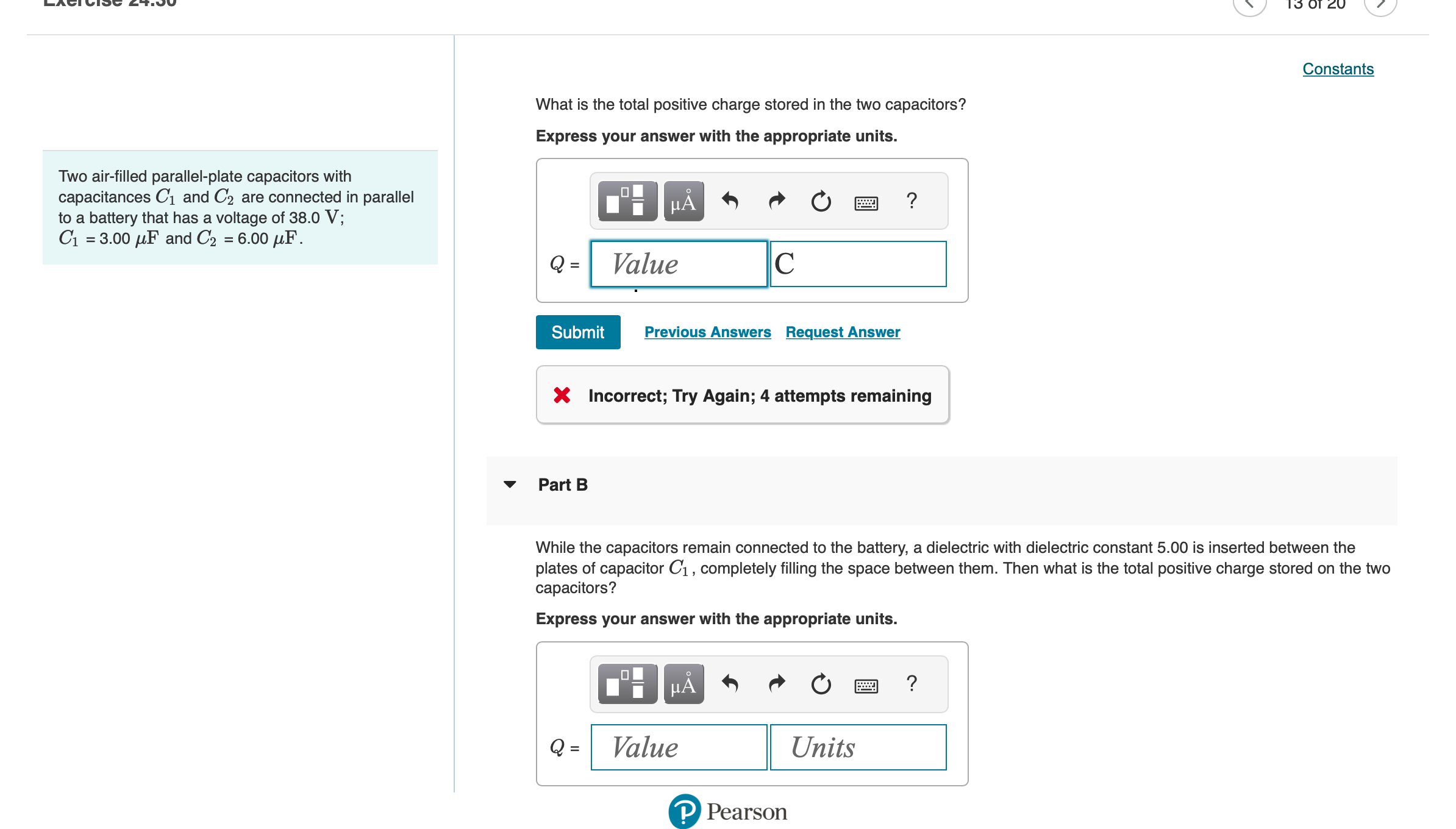 Solved What is the total positive charge stored in the two | Chegg.com