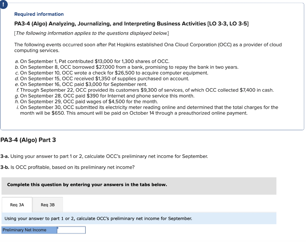 Solved ! Required information PA3-4 (Algo) Analyzing, | Chegg.com
